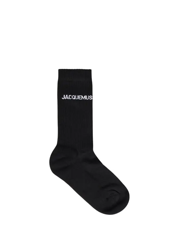 Jacquemus Ribbed Crew Socks With Logo Detail - Black