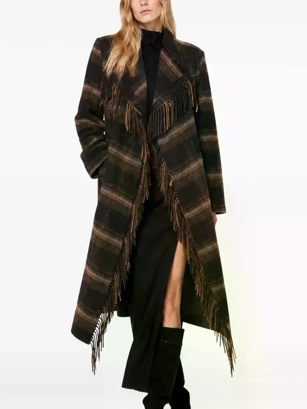 MARANT ETOILE Gihan Fringed Plaid Coat - Brown