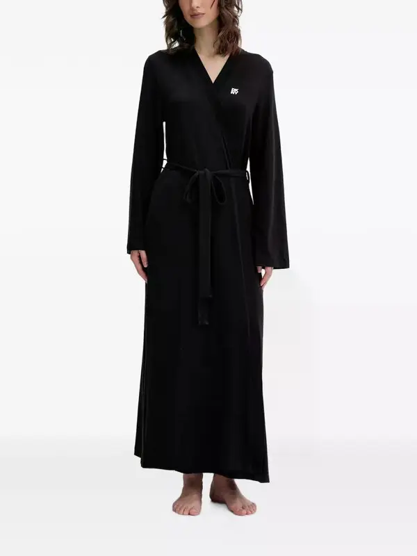 Dkny Logo-print Belted Robe - Black