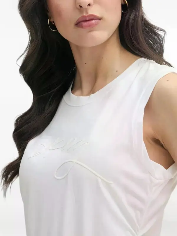 Dkny Sleeveless Crewneck Top With Embroidered Logo And Gathered Detailing