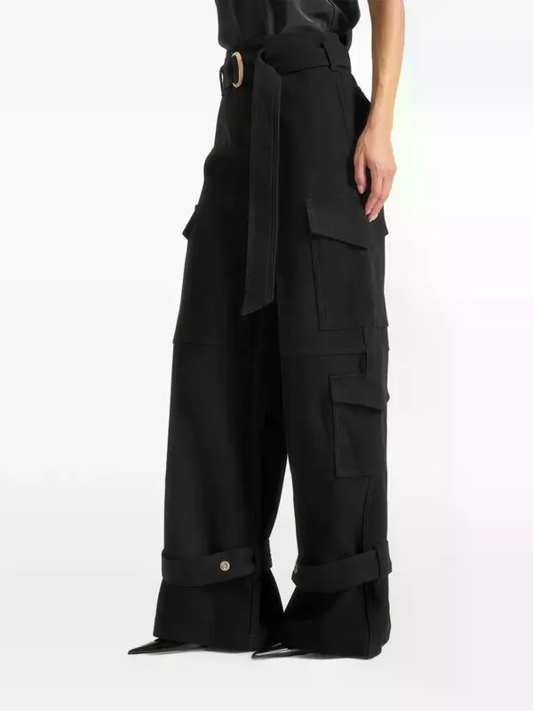 Manière De Voir Belted Wide-leg Cargo Pants With Strap Cuffs - Black