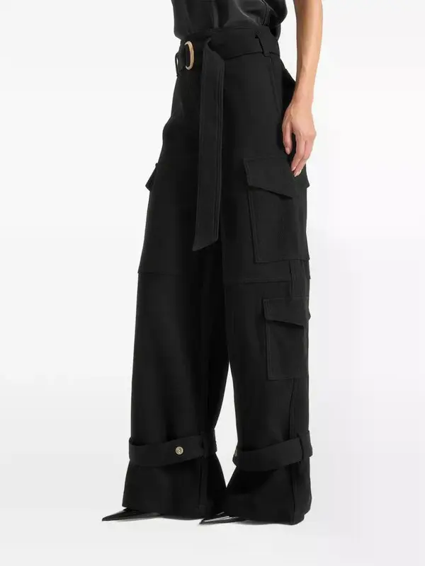 Manière De Voir Belted Wide-leg Cargo Pants With Strap Cuffs - Black