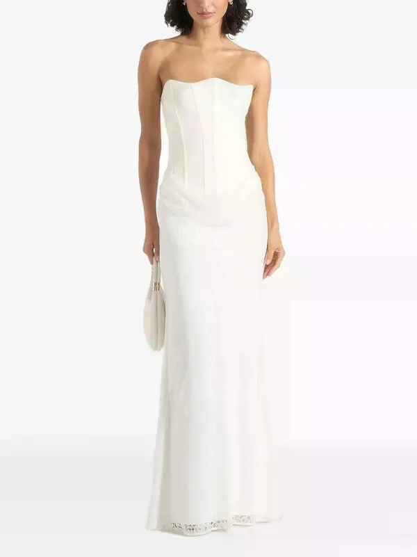 Manière De Voir Corina Satin Corset Cowl-lace Maxi Dress - White