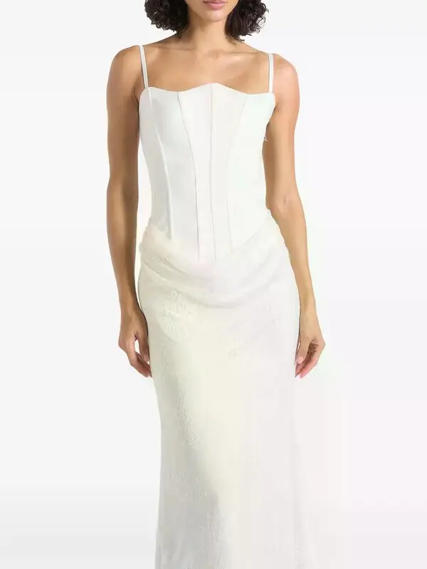 Manière De Voir Corina Satin Corset Cowl-lace Maxi Dress - White