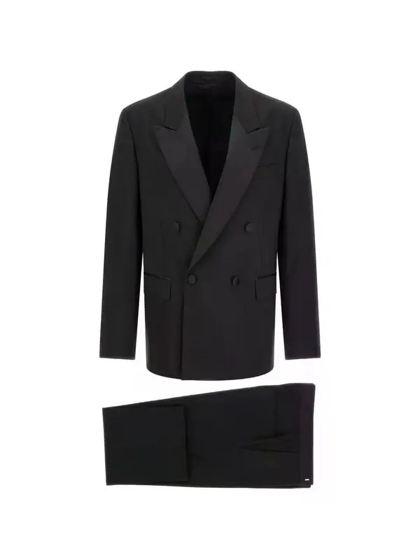 LARDINI Double-breasted Satin-trim Suit