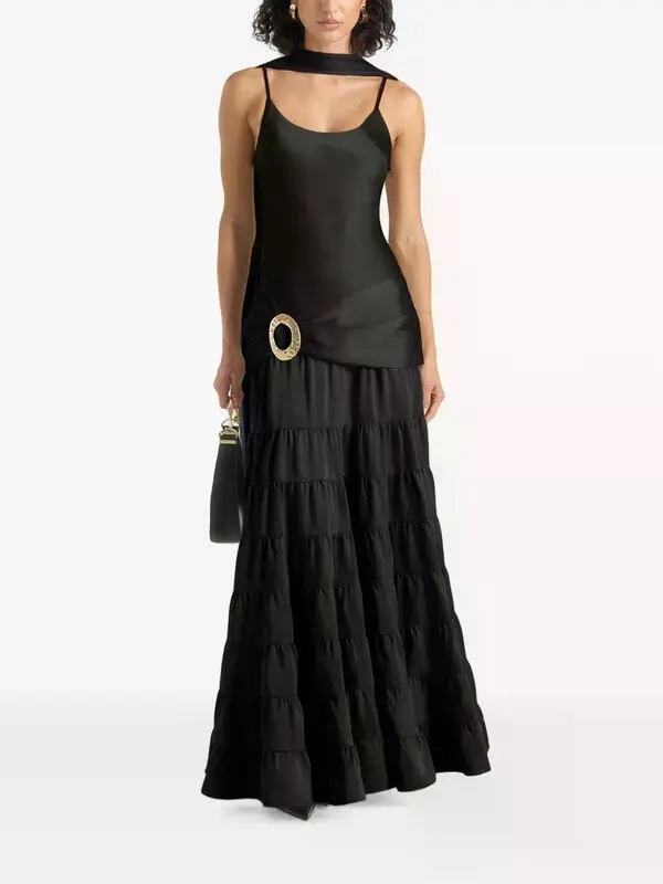 Manière De Voir Naomi In Cami Satin Tiered Belted Maxi Dress - Black