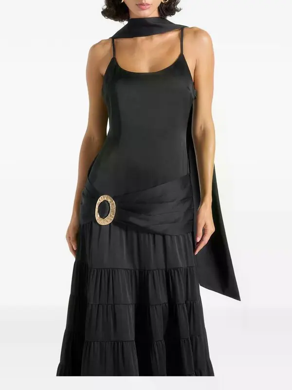 Manière De Voir Maniere De Voir Satin Tiered Maxi Dress With Sculptural Sash - Black