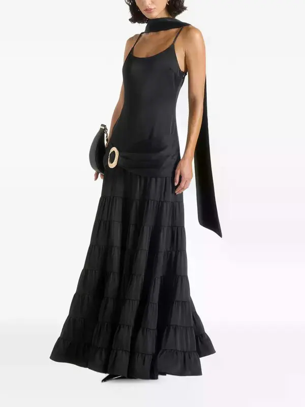 Manière De Voir Maniere De Voir Satin Tiered Maxi Dress With Sculptural Sash - Black