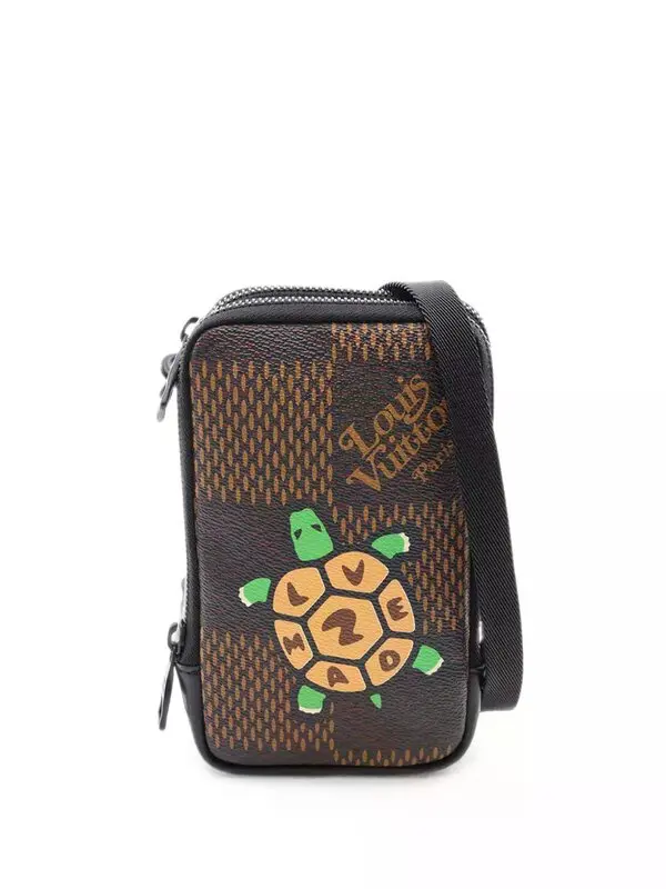 LOUIS VUITTON 2010-2026 Nigo Giant Damier Ebene Tortoise Double Phone Pouch Crossbody Bag - Brown