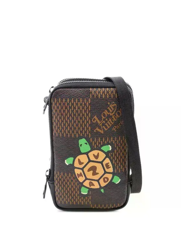 LOUIS VUITTON 2010-2026 Nigo Giant Damier Ebene Tortoise Double Phone Pouch Crossbody Bag - Brown