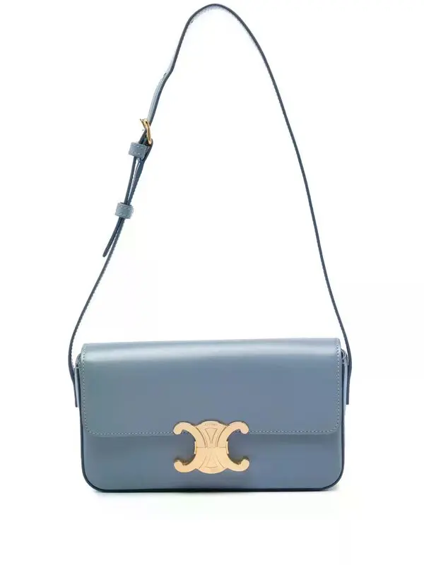 Celine 2021 Shiny Calfskin Triomphe Claude Shoulder Bag - Blue