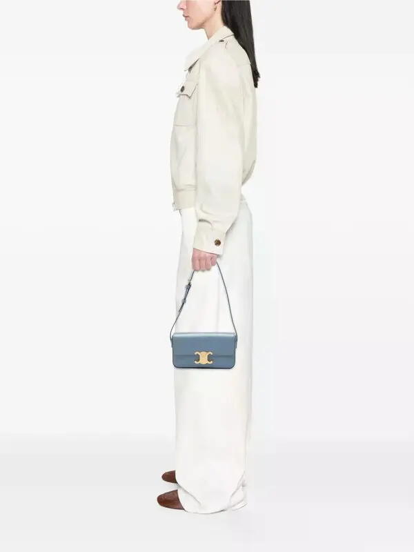 Celine 2021 Shiny Calfskin Triomphe Claude Shoulder Bag - Blue
