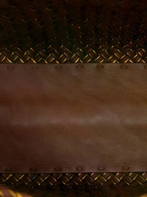 Bottega Veneta 2007-2011 Limited Edition Metallic Lambskin Intreccio Cabat Tote Bag - Brown