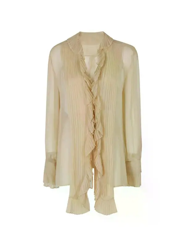 Alberta Ferretti Ruffled Pleated Silk Blouse
