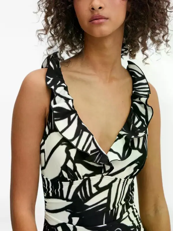 Dkny Abstract-print Ruffled Swimsuit