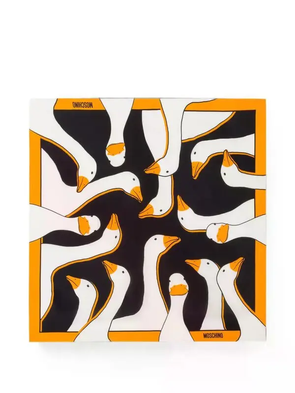 Moschino Goose-print Silk Scarf - Black