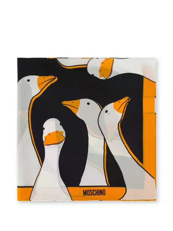 Moschino Goose-print Silk Scarf - Black