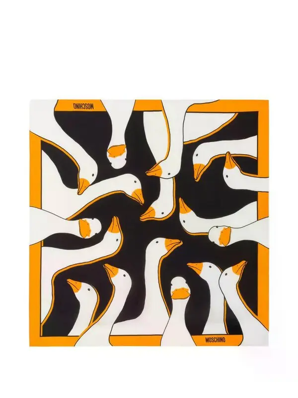 Moschino Goose-print Silk Scarf - Black