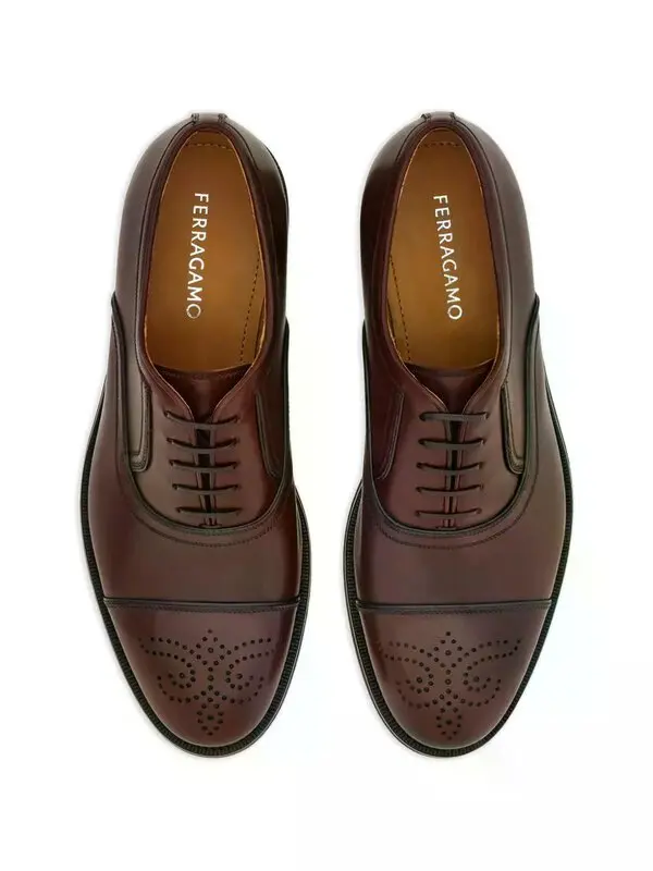FERRAGAMO Leather Oxford Shoes With Broguing Detail