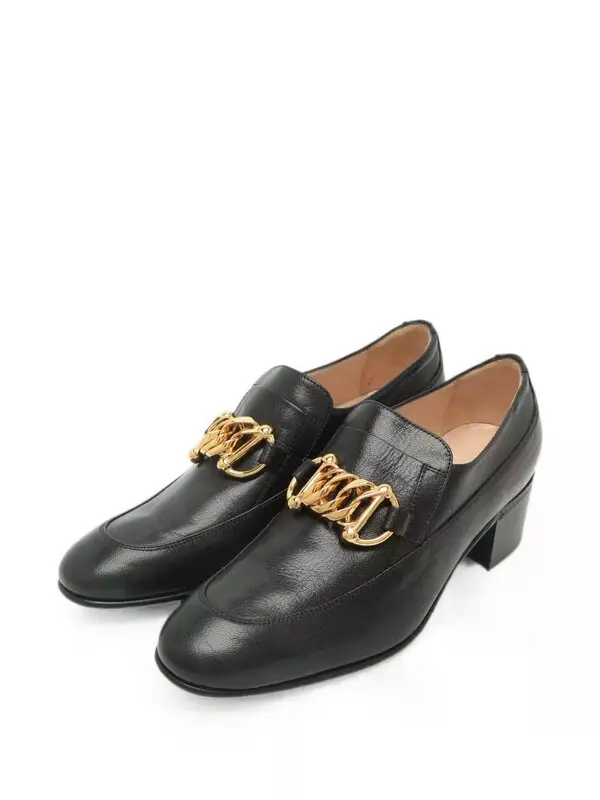 Gucci Leather Chain Heeled Loafers