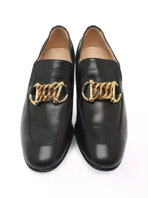 Gucci Leather Chain Heeled Loafers