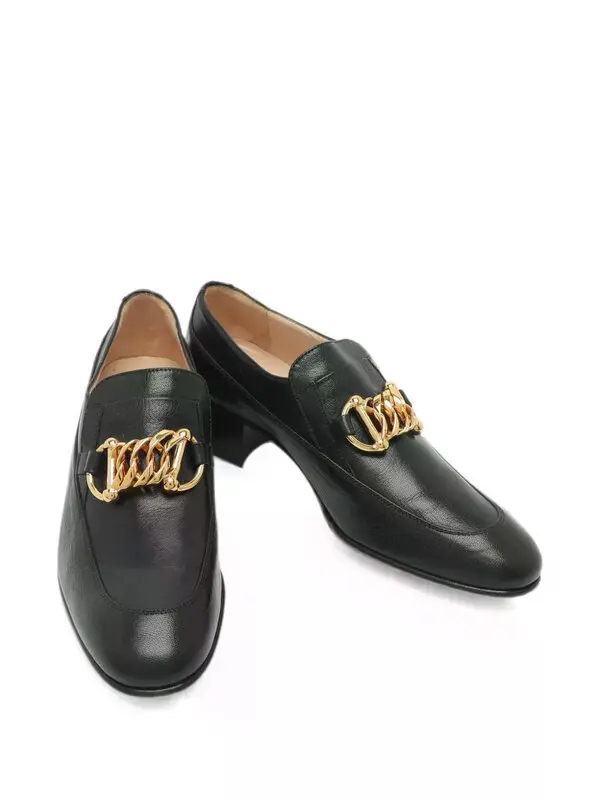 Gucci Leather Chain Heeled Loafers