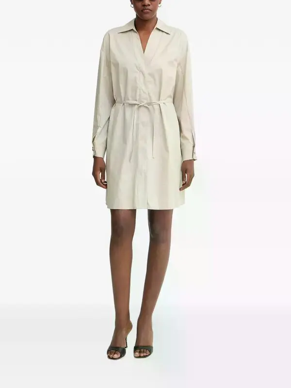 Armani Exchange Belted Long-sleeve Mini Shirt Dress - Neutrals