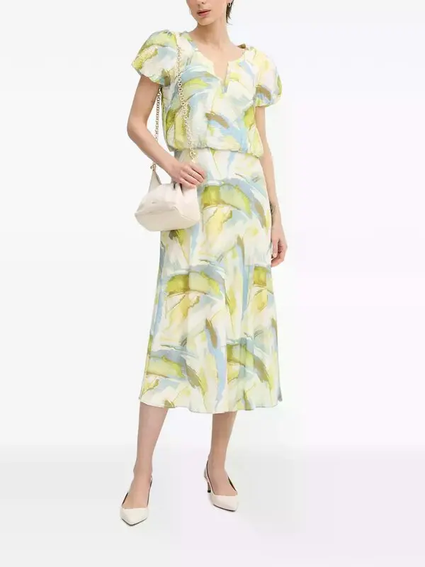 Dkny V-neck Puff-sleeve Midi Dress