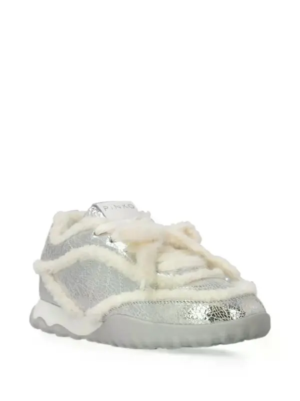 Pinko Cracked-effect Shearling Trim Sneakers
