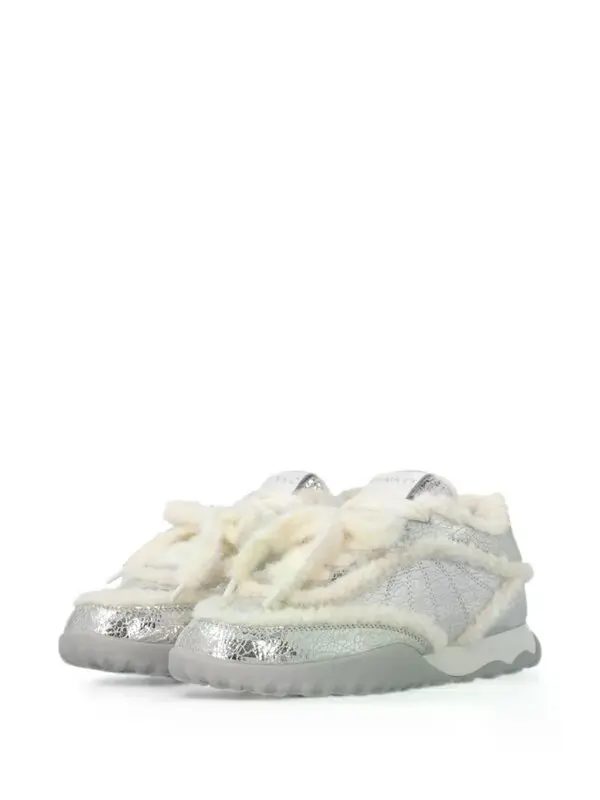 Pinko Cracked-effect Shearling Trim Sneakers