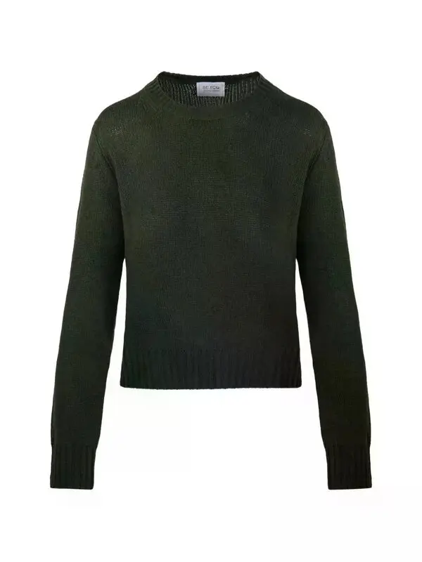 BEYOU Crew Neck Ribbed Trim Sweater