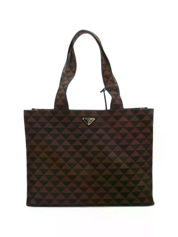 Prada Canvas Triangolo Symbol Shopping Tote Bag - Brown