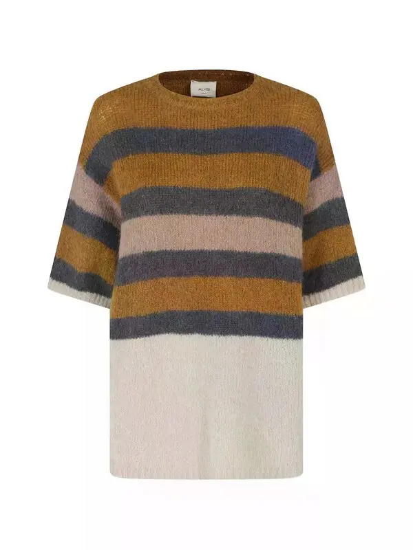 ALYSI Striped Short-sleeve Sweater - Brown