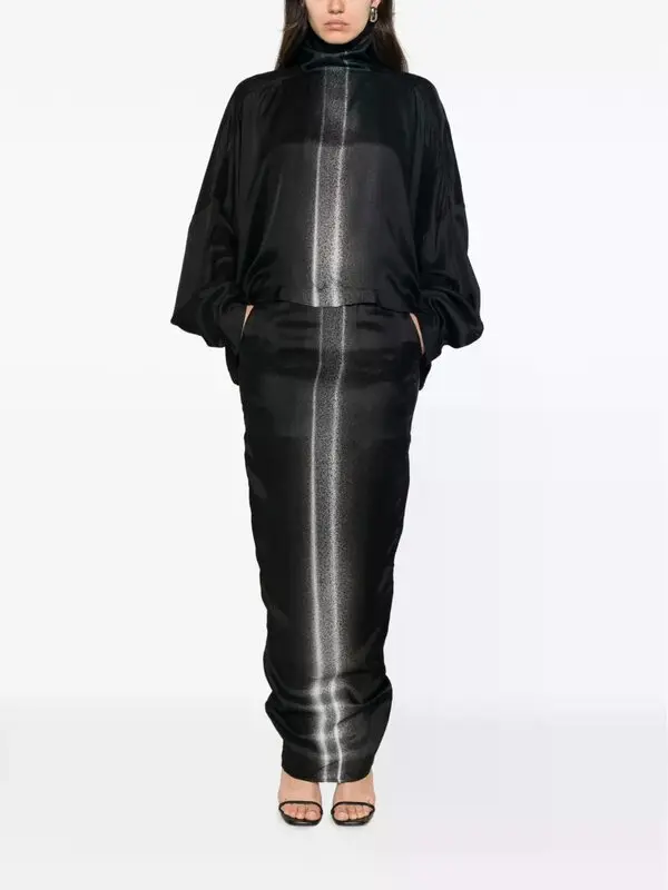Rick Owens Gradient Effect Ruched Maxi Skirt