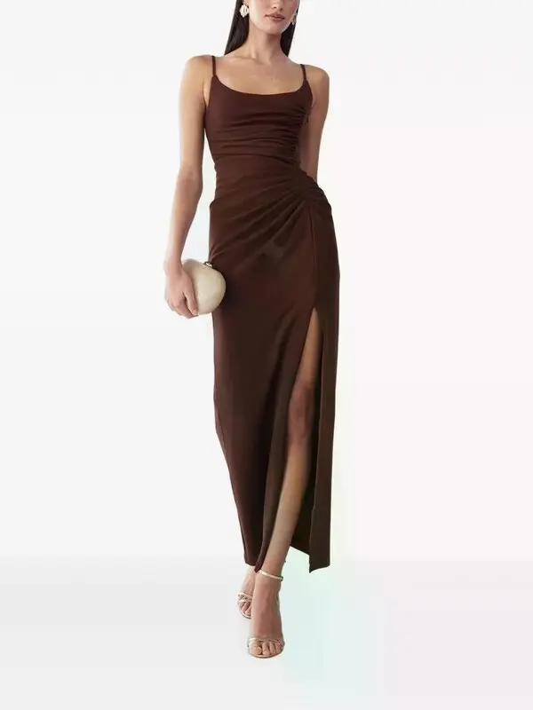 BWLDR Lani Ruched Side-slit Maxi Dress - Brown