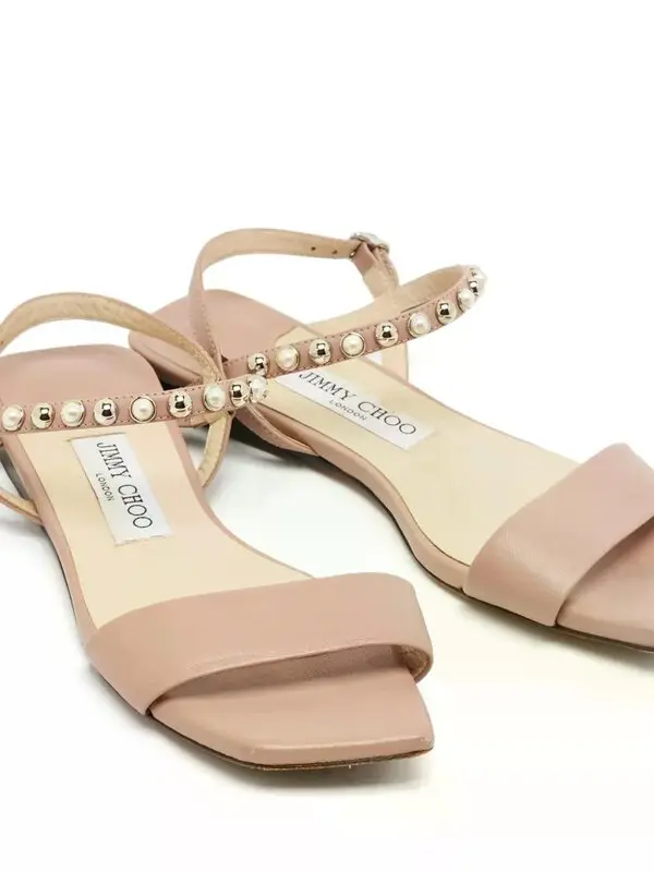 JIMMY CHOO Aadra Flat Sandals With Faux Pearl Embellishment