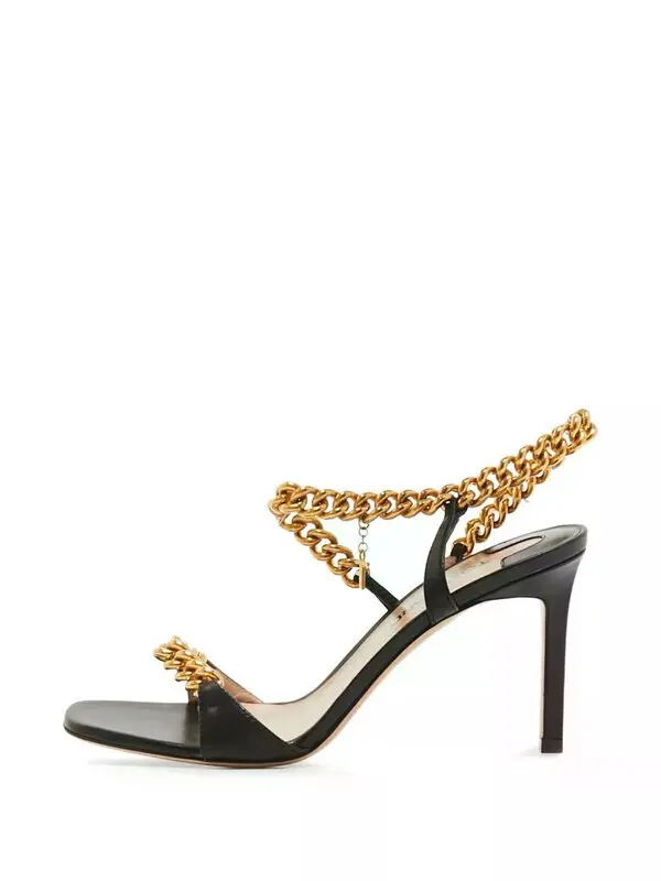 TOM FORD Leather Gold-tone Chain-link Padlock Stiletto Sandals - Black