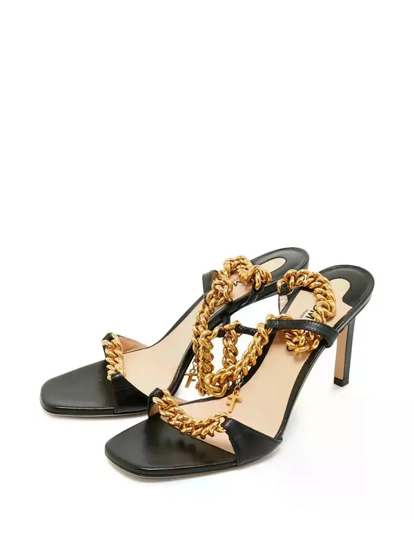 TOM FORD Leather Gold-tone Chain-link Padlock Stiletto Sandals