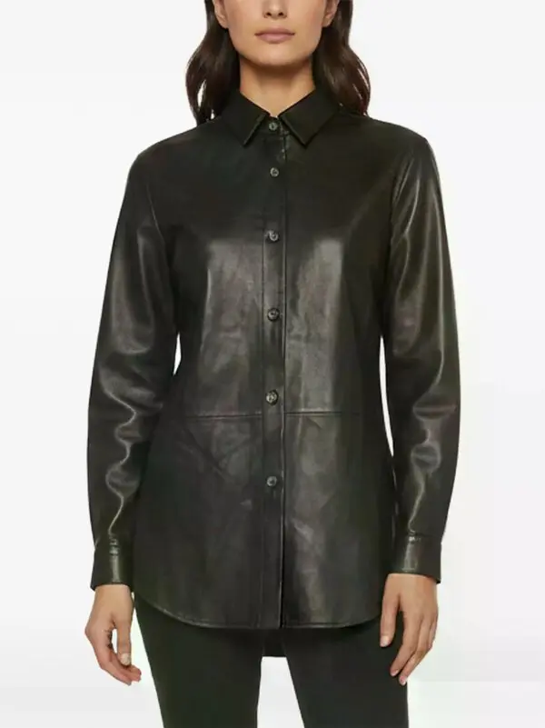 Magda Butrym Long Sleeve Leather Shirt - Black