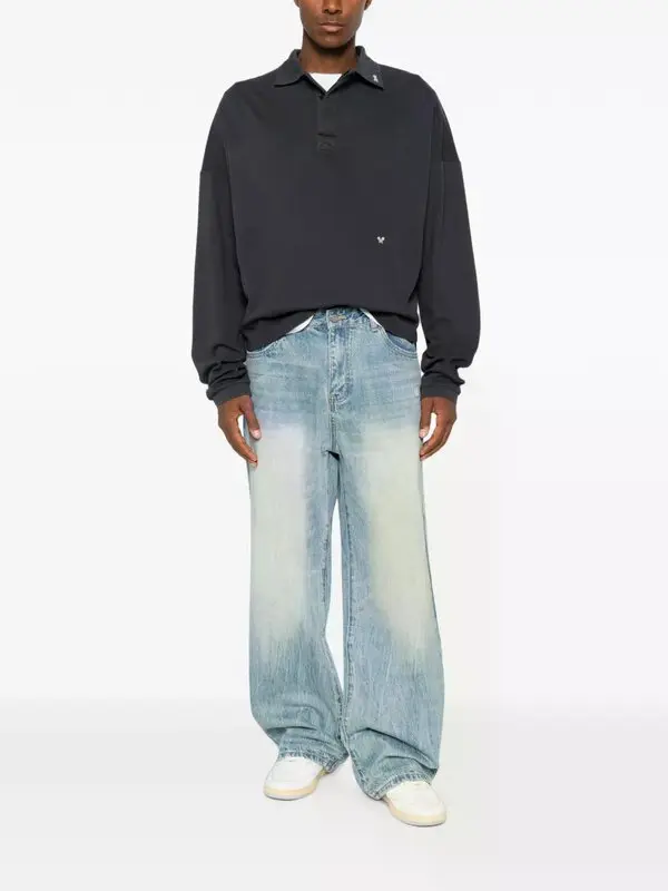 Rhude Logo-embroidered Long-sleeve Polo Shirt - Blue