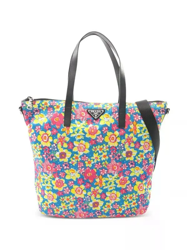 Prada Tessuto Printed Satchel - Blue