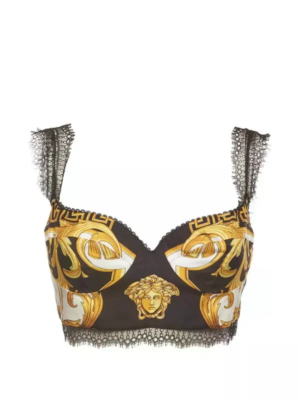 Versace Medusa Baroque Lace-trim Bralette - Yellow
