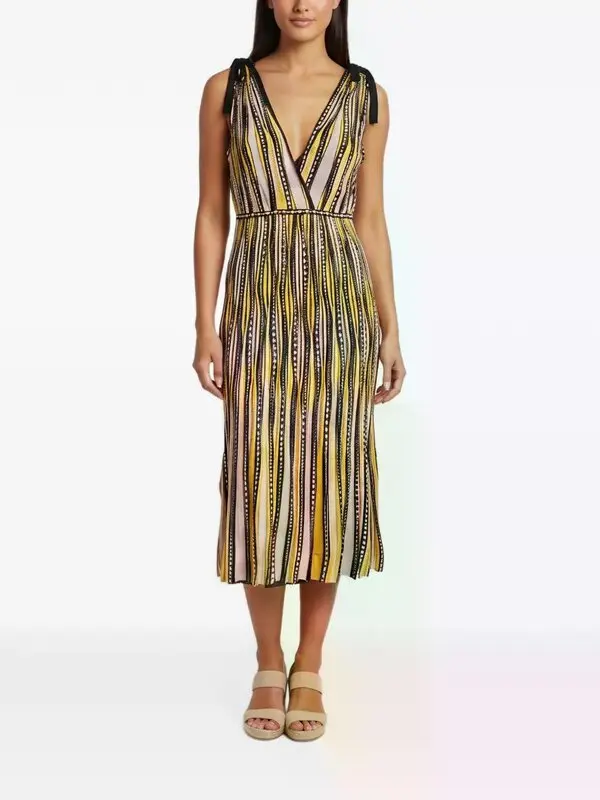 Missoni Sleeveless Bubble Pattern V-neck Midi Dress - Yellow
