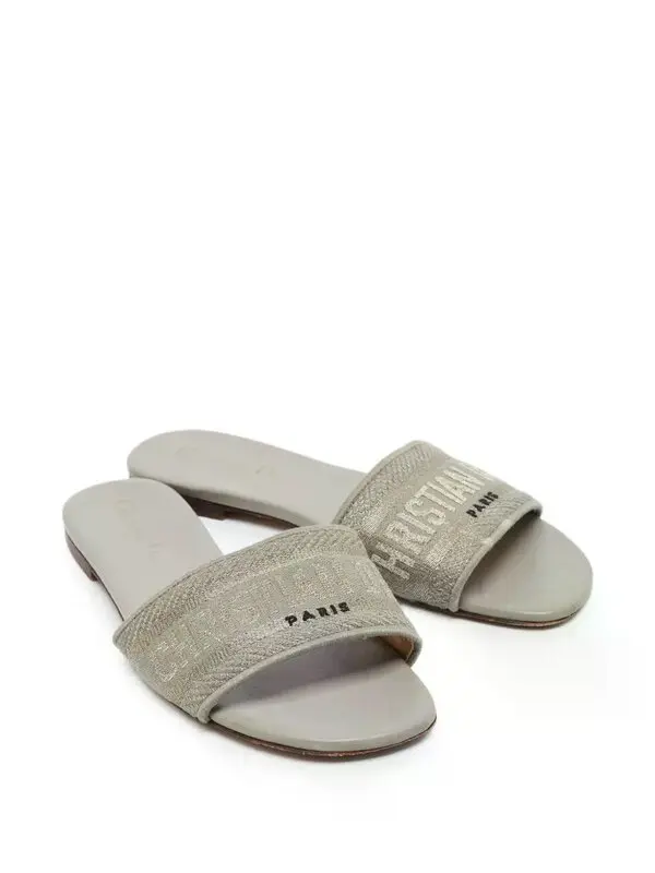 Dior Dway Embroidered Canvas Slides - Grey