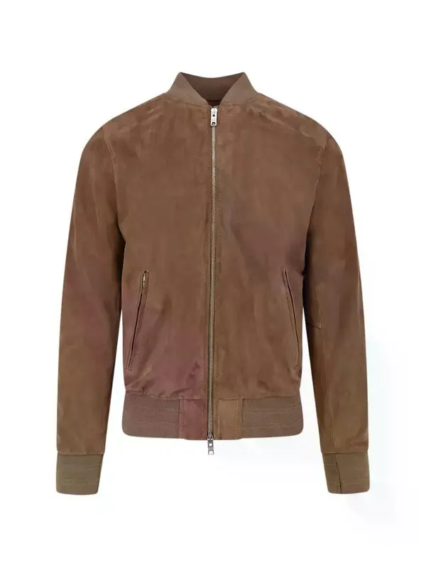 DFOUR Ribbed-trim Zip-up Suede Bomber Jacket
