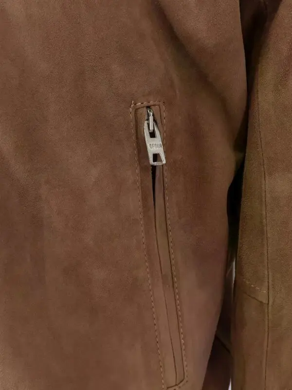 DFOUR Ribbed-trim Zip-up Suede Bomber Jacket