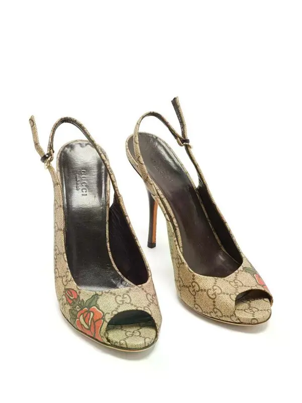 Gucci Gg Supreme Floral Print Peep-toe Slingback Pumps