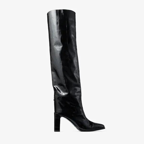 JIMMY CHOO Caly Over The Knee 85 Shiny Eel-embossed Leather Knee-high Boots