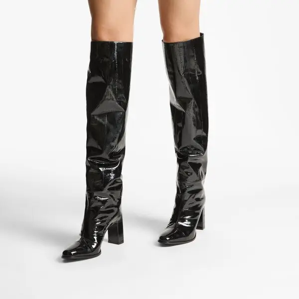 JIMMY CHOO Caly Over The Knee 85 Shiny Eel-embossed Leather Knee-high Boots