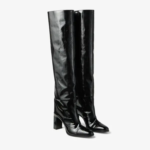 JIMMY CHOO Caly Over The Knee 85 Shiny Eel-embossed Leather Knee-high Boots